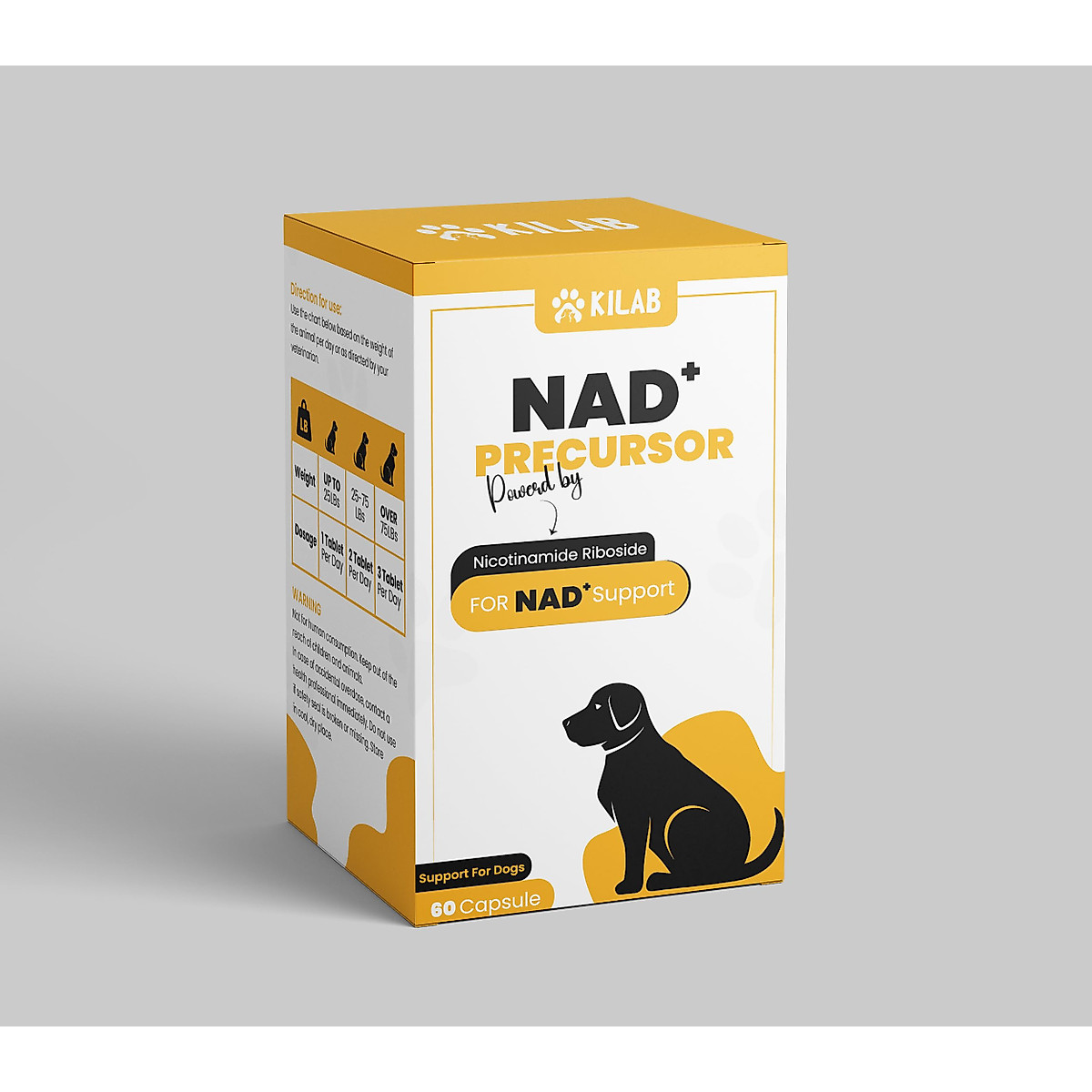 Kilab NAD+ Precursor Supplement for Dogs - Supports Healthy Aging & Skeletal Muscle Support & Recovery - Brain, Heart, & Cellular Energy Support - Nicotinamide Riboside Chloride - 60 Capsules