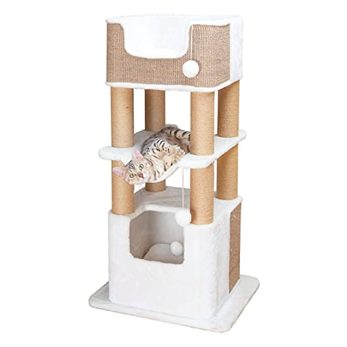TRIXIE Lucano XXL 43-in Cat Tower, Sisal Scratching Posts, Cat Tree with Plush Condo, Cushions, Dangling Cat Toys, Brown