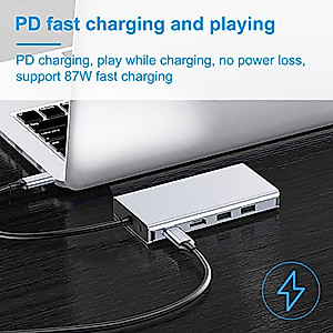 OCUhome 11-in-1 USB C Hub, High Speed Mini Docking Station, Universal Type-C Adapter Dongle with 4 USB Ports SD/TF Card Reader VGA Silver Gray