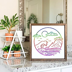 Pkqon Boho Stencils for Painting Nature Mountain Moon Sun Drawing Stencil Leaf Landscape Paint Template on Wood Wall Art Crafts Shirt Canvas Furniture Paper (Mountain) white