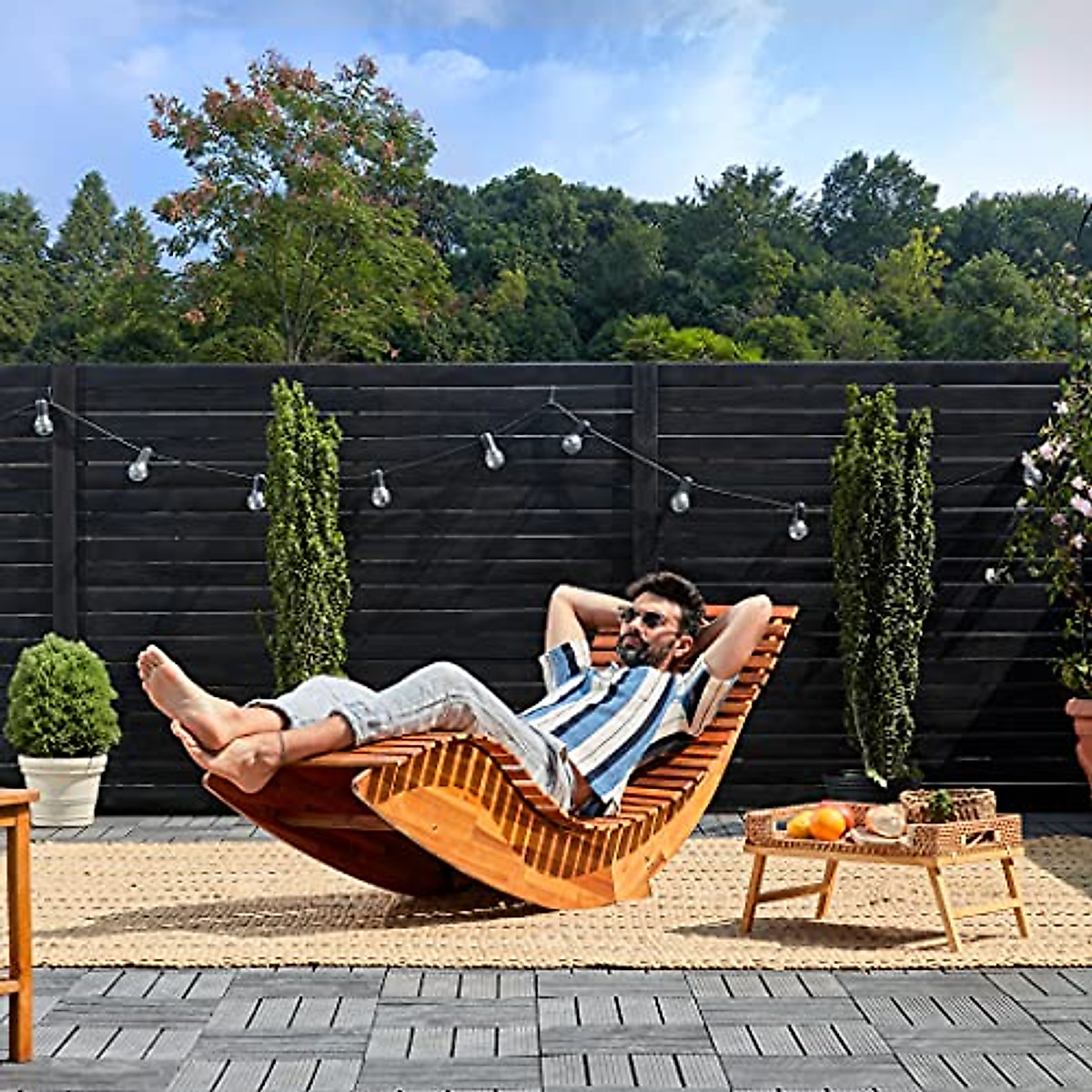 cucunu Chase Lounge Outdoor I Durable, Reliable Acacia Wood Patio Lounge Chair Furniture I Rocking Sun Lounger Chair for Sunbathing I Patio Lounge Chair