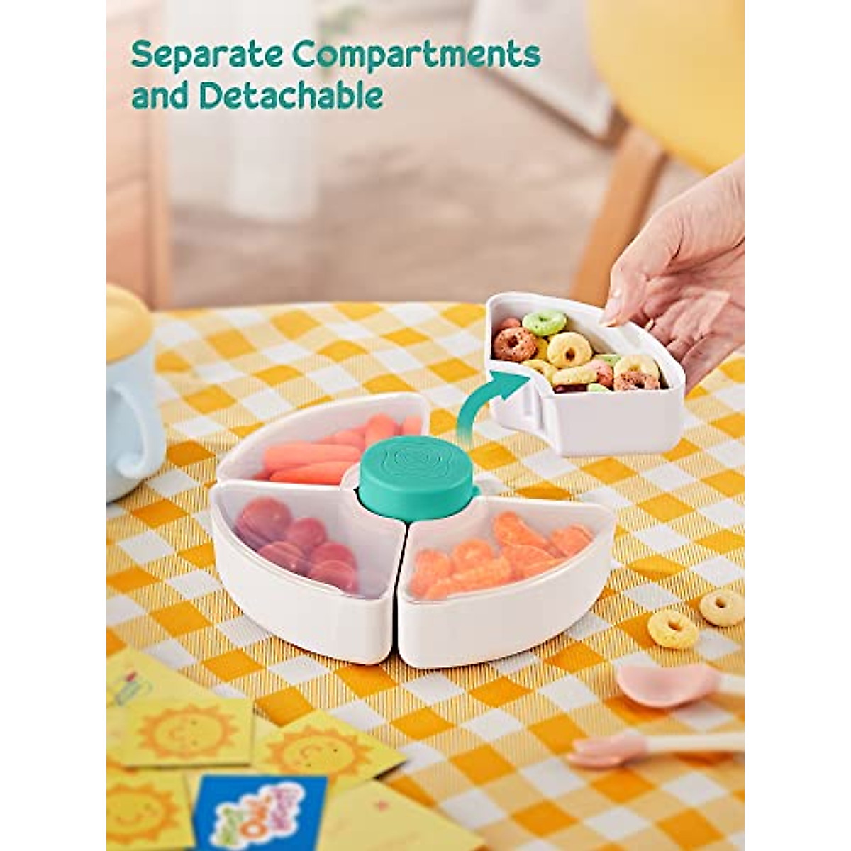 HEETA Baby Food Storage Container, Snack Box for Kids with 4 Removable Compartment and Lids, Reusable Snack Containers, Food Grade PP Material, BPA & PVC Free (Green)