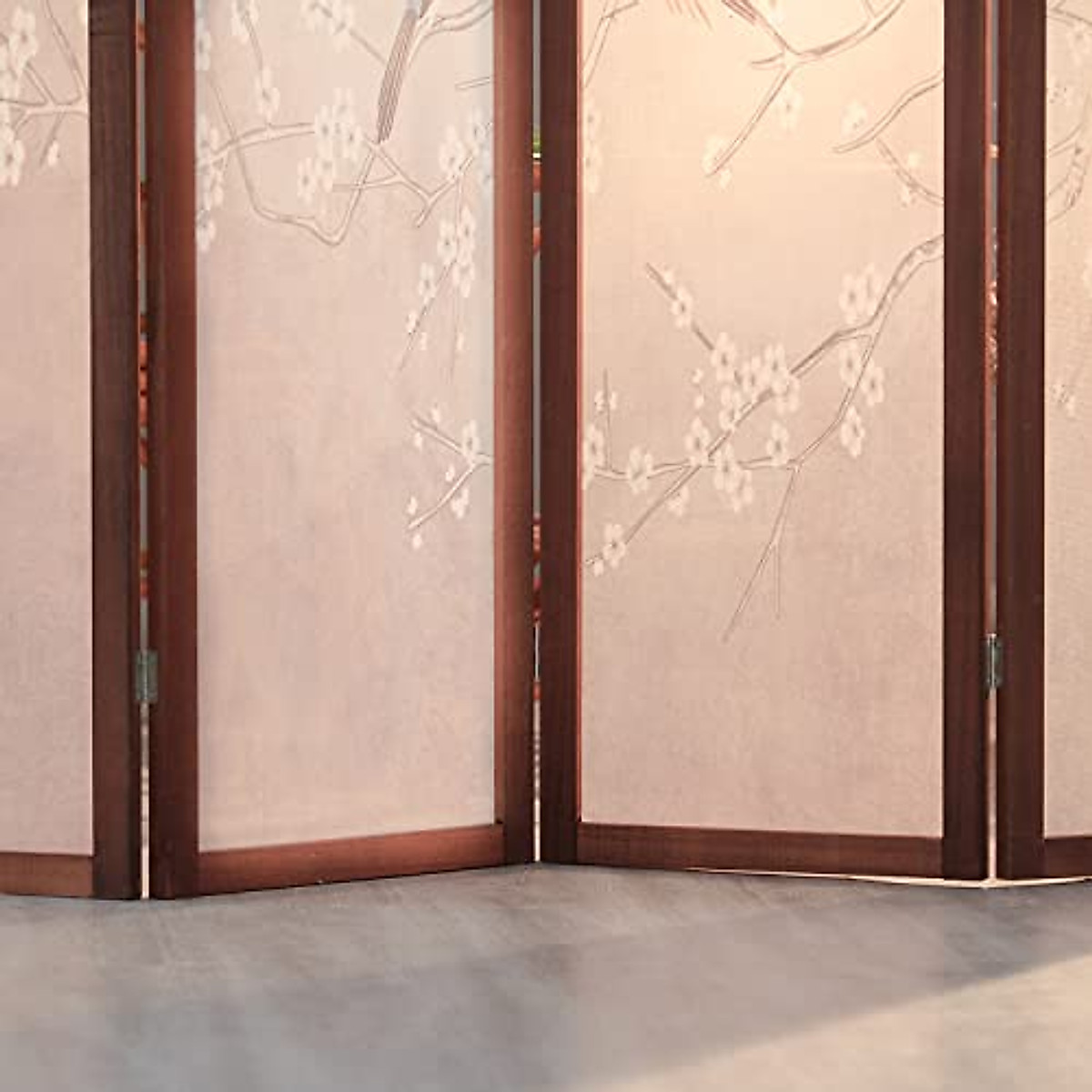 Furnnylane 4 Panel Room Divider Screen,Folding Wall Divider for Room Separation,Panel Room Divider,White Plum Blossom and Birds,67" H x 63" W