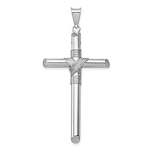 Diamond2Deal 14k White Gold Polished Tube Cross Pendant (L- 51.36 mm W- 27.47 mm)