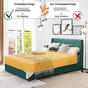 Giantex Upholstered Bed Frame with 4 Drawers, Queen Size PU Leather Bed Frame, Heavy-Duty Noise-Free Bed Frame, Easy Assembly, No Box Spring, Green