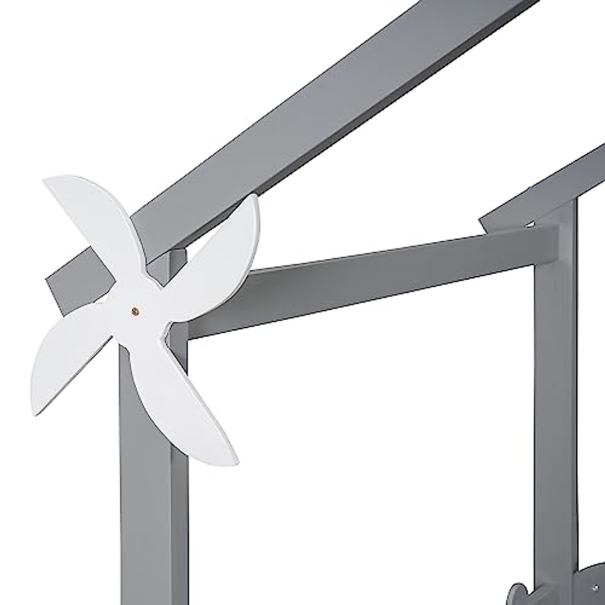 RORIGAT Twin Size House Bed Low Loft Beds for Kids, Wood Playhouse Lofts Bed with Storage Drawers and Cabinet, Fun Montessori Loft Bed with Blackboard, Fence Guardrails for Girls Boys Teens, Gray