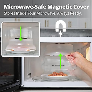 HOVER COVER Magnetic Microwave Cover for Food | Clear Microwave Splatter Cover | Microwave Plate Cover with Steam Vents | Food Grade Dish Cover | BPA-Free | Dishwasher Safe | Black Collapsible