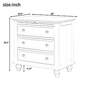 Knocbel 3-Drawer Nightstand with Pull-Out Tray, Wooden Bedside Night Stand Sofa Side End Table with Legs, 110lbs Weight Capacity, 28.1" H x 28" W x 16.9" D (Blue)