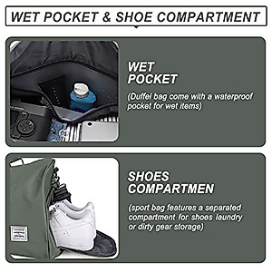 Gym Bag for Men Women,Small Fitness Workout Sports Duffle Bag with Wet Pocket & Shoes Compartment, Waterproof Overnight Weekender Duffel Bags for Traveling Dark Green