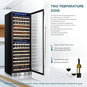 Kalamera 157 Bottle Freestanding Wine Cooler Refrigerator With Stainless Steel, triple-layered Tempered Glass Door, Electronic One-Touch Control with LED Display Wine Fridge