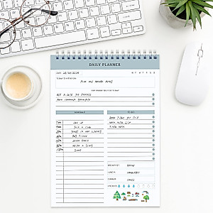 To Do List Pad Daily Schedule Planner Priority Goals Notepad Undated 6.5 ”x 9.8” PVC Cover,Twin-Wire Binding Personal Organizer for Appointment (4 Pack)