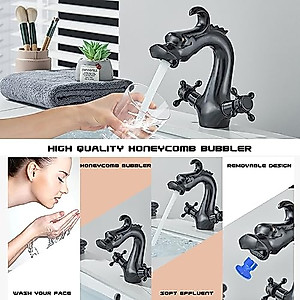 Senlesen Dragon Shape Oil Rubbed Bronze Bathroom Sink Faucet Deck Mount Single Hole Double Handle Cross Knobs Vanity Sink Basin Mixer Tap with Cover Plate Without Pop Up Drain