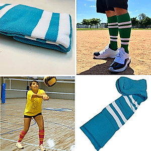 COUVER Unisex White Striped Knee High Softball/Sports Socks, Blue, Medium Size, 1 Pair