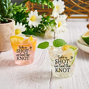 Take A Shot We Tied the Knot, 100 pcs Plastic Shot Glass, 2 oz, Wedding Party Favors, Wedding Gifts for Guests, Wedding Favors Bulk, Take Shot, Wedding Shot Glasses for Guests, Party Favors Wedding