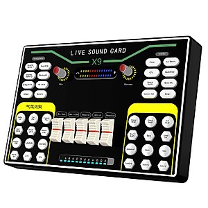 X9 Mini Audio Mixer Sound Card With Dsp Independent Reverb Chip, 48V Power Multiple Sound Effects For Live Streaming Studio Recording Karoke Singing For PC Or Mobile Phone…