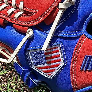 Hit Run Steal Pitcher's Baseball Glove - Right Hand Throw Full Grain Leather Basket Web Glove - Red Blue with White Laces - Perfect for Baseball Players (12 Inch)