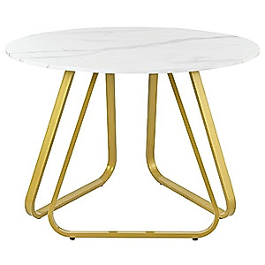 RUNWON 4 5-Piece Round Set | Faux Marble Table | Four Chairs with Metal Legs | Stylish and Functional for Dining, Kitchen, and Living Room | White