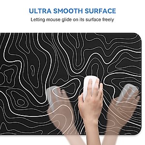 DIGSOM Mouse Pad Gaming Mousepad 31.5 x 11.8in Large Mouse Pad for Keyboard and Mouse with Anti-Slip Rubber Base, Keyboard Pad XL Mouse Mat for Home and Office（Black with White Topographic Line）