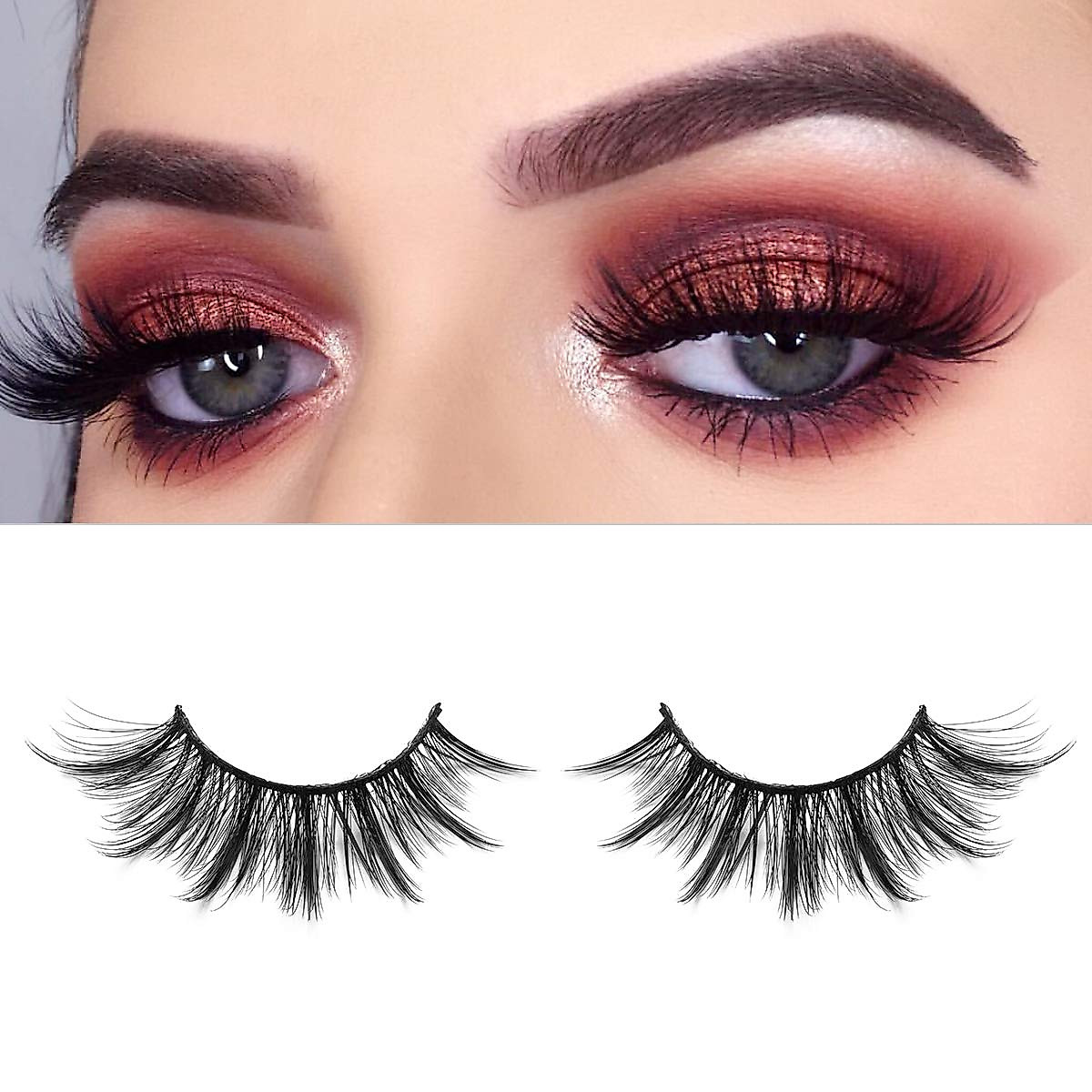 DYSILK Eyelashes Natural Look - 8 Pairs 5D Lashes 17mm - Mink Eyelashes Fluffy Lashes Pack Cat Eye Soft Reusable