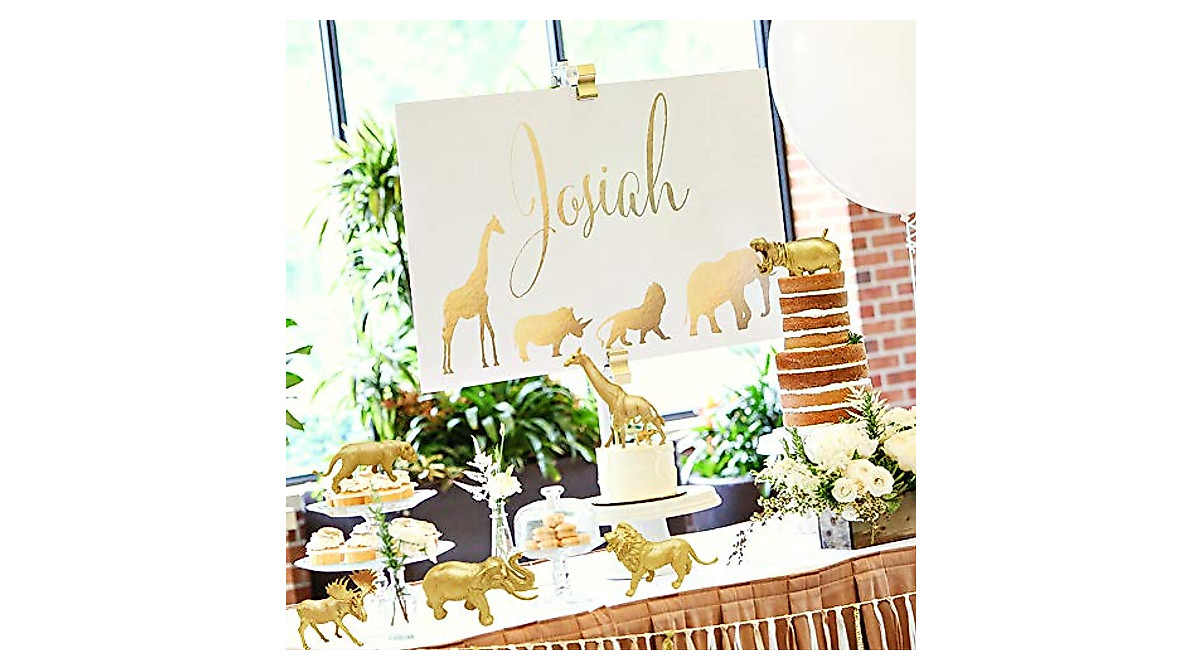 Metallic Gold Safari Animal Figurines - 12PCS Set