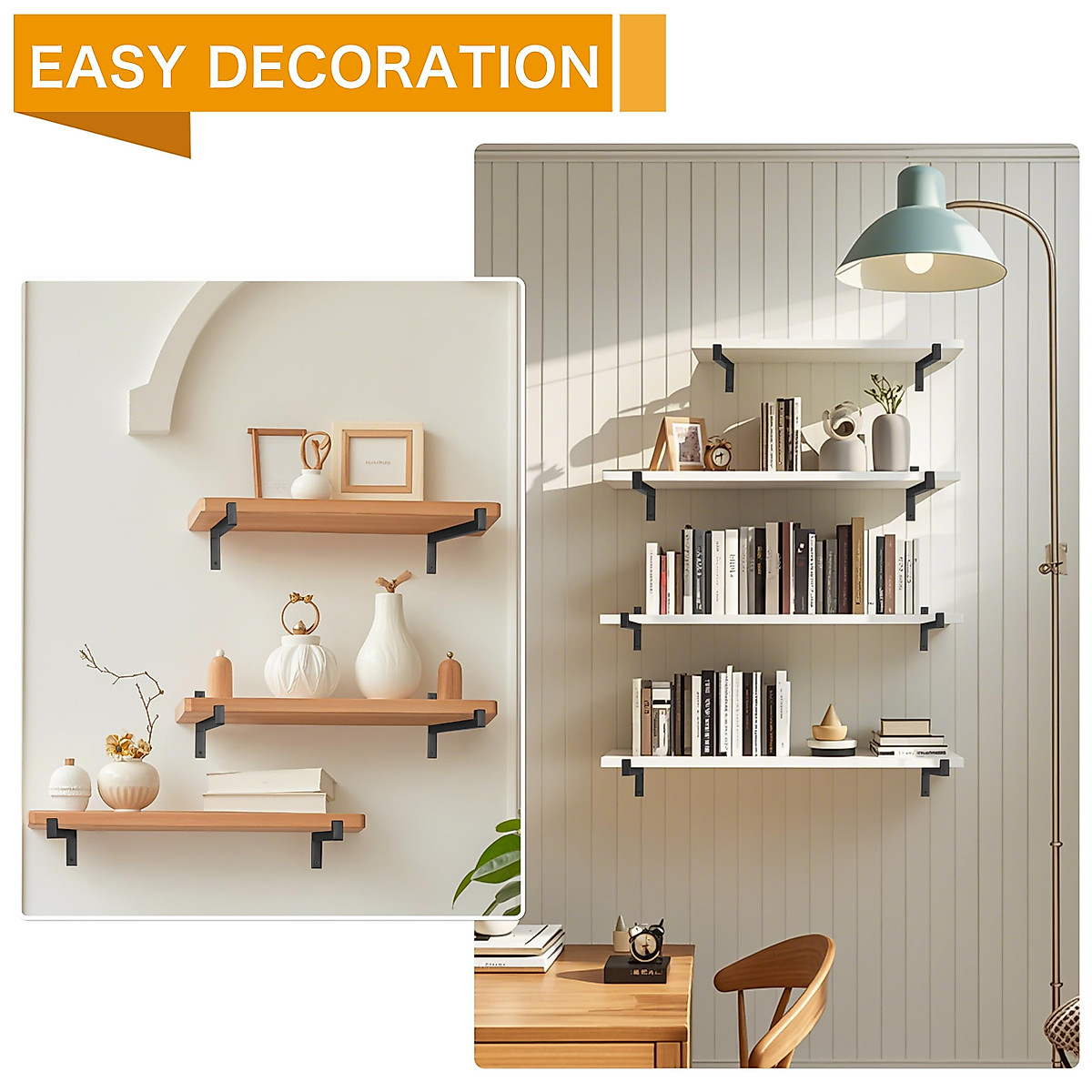 6 Pcs Heavy Duty Shelf Brackets 12 Inch Wall Mounted Industrial Metal Shelving Supports with Lip