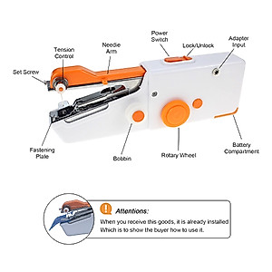 Handheld Sewing Machine,Sewing Kit with Accessories and Tools,Hand held Sewing Device,Mini Sewing Machine for Beginners,for Home and Traveling (Orange)