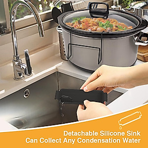 SOPHICO Slow Cooker Lid Holder for Cooking, Hand Free Pot Lid Organizer Fits Most Slow Cookers, Stainless Steel Pot Lid Rack with Silicone Sink Keeps Countertop No Mess (Black, 2 Pack)