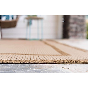 Unique Loom Outdoor Border Collection Area Rug - Border (7' 10" x 11' 4" Rectangle, Beige/ Brown)