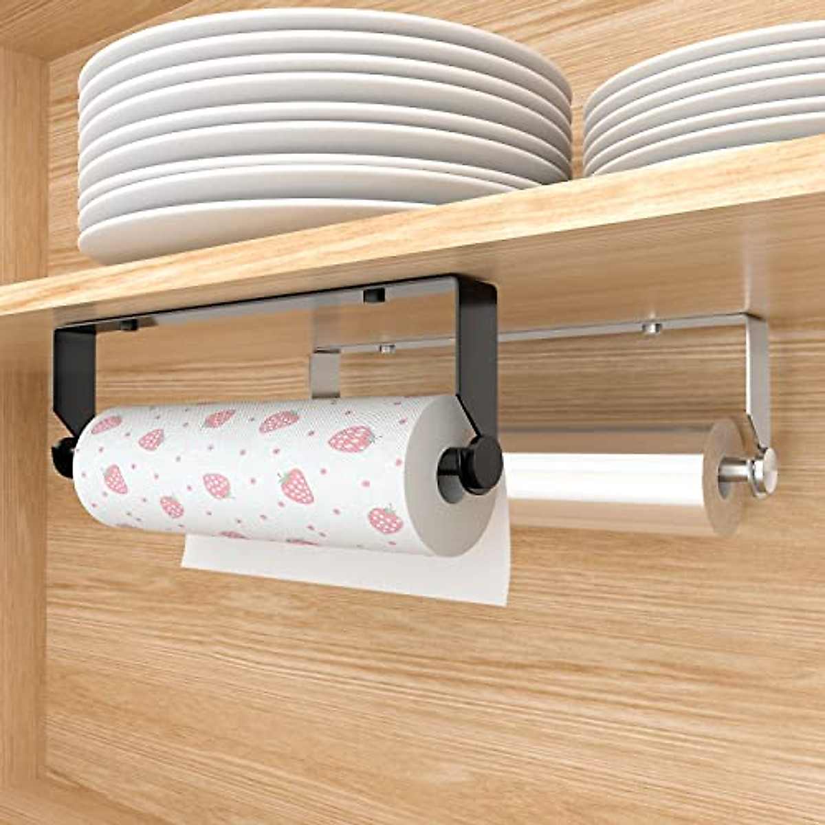 JUTOROSY Paper Towel Holder Under Cabinet for Kitchen, Wall Mount Paper Towel Holder Self-Adhesive or Drilling, Paper Roll Holder Paper Towel Rack for Kitchen, Bathroom, Pantry, Sink, Black