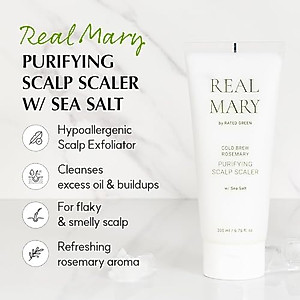 RATED GREEN Real Mary Cold Brew Rosemary Purifying Scalp Scaler w/Sea Salt | Hypoallergenic Korean Dry Scalp Hair Care for Flaky, Itchy & Mild Troubled Scalp | Deep Conditioning Treatment 6.76 fl oz