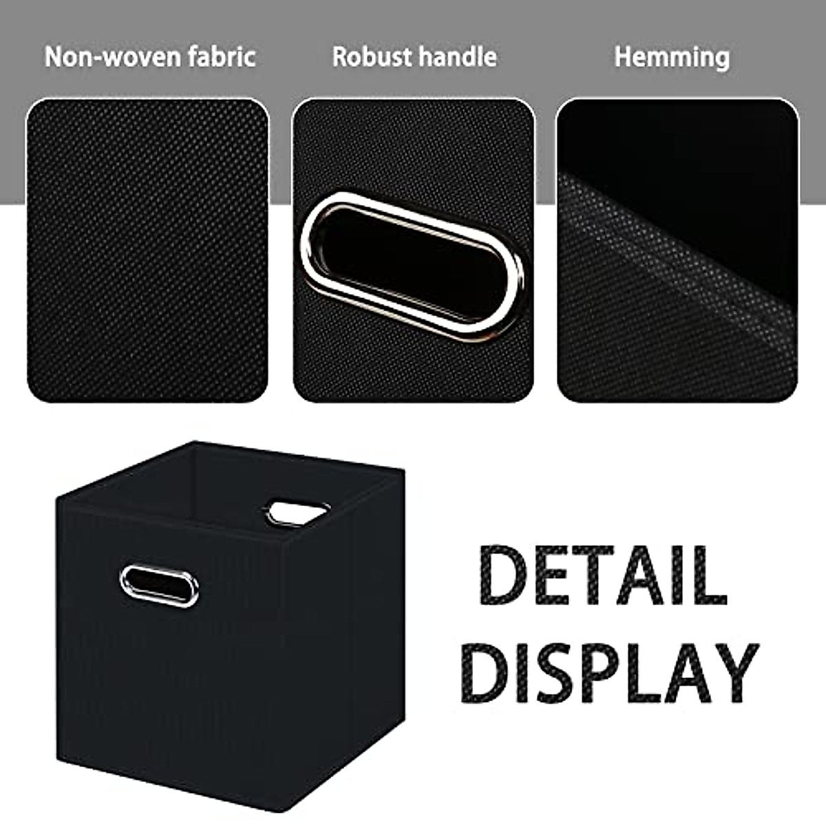 DABEACT Black Foldable Storage Cubes Bins , Fabric Storage Bins Cubes Organizer Baskets with Dual Handles for Bedroom Set of 2,(Black)