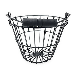 Wire Egg Basket, Round with Wood Handle, Black by EggBaskets