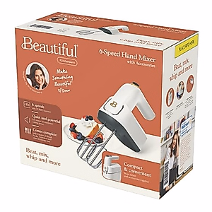 Beautiful 6-Speed Electric Hand Mixer, (White Icing) by Drew Barrymore