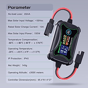 10Amp 12 Volt MPPT Solar Charge Controller, Bateria Power Intelligent Portable Solar Panel Controller, Max PV 150W 30Voc Solar Regulator for Gel AGM Lead-Acid, Lithium LiFePO4 Battery (SunRock 10)