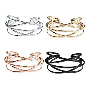 FUTIMELY Boho Chunky Cuff Bracelet for Women,Gold/Silver/Rose gold Multi-layer Cross Wire Bangle Bracelets Open Adjustable Wide Cuff Bracelet Fashion Statement Jewelry