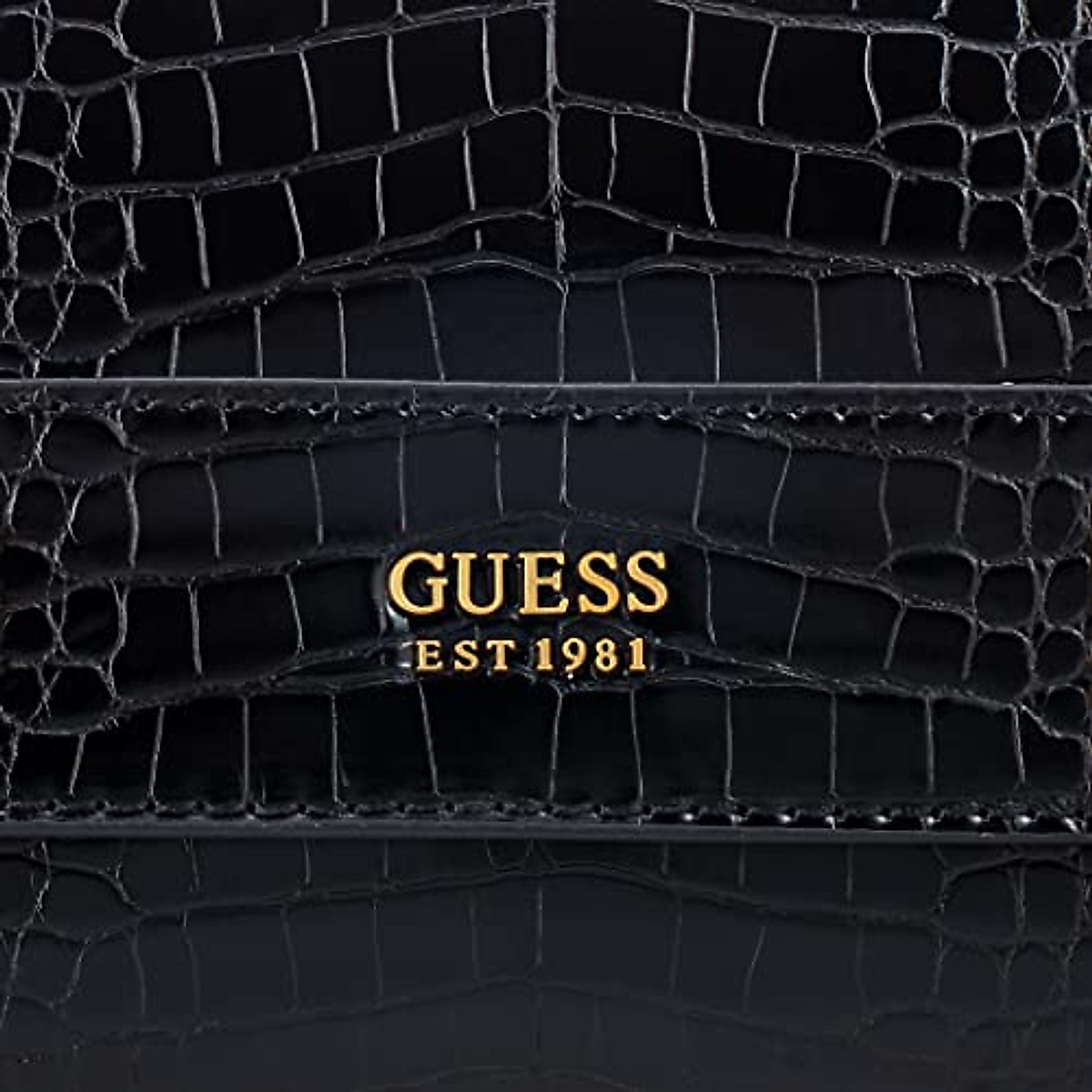 GUESS Womens Katey Croc Flap Shoulder Bag, Black, One Size US