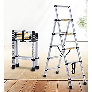 PENGJIE Folding Ladder Step Stool Aluminium Portable Telescopic Ladder 5 Step A-Frame Multi-Purpose Folding Ladder