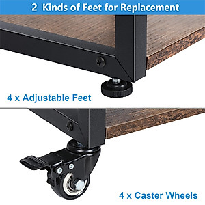 SEHERTIWY 2 Tier Computer Tower Stand, Brown CPU Holder Stand Cart with Rolling Caster Wheels, Mobile PC Tower Stand for Office Home Studio