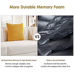 FOTOSOK 78'' Sofa, Modern White Sofas Couches for Living Room, Comfy Sofa Faux Leather Sofa 3 Seater Sofa with 2 Throw Pillows and Gold Metal Legs, Deep Seat Sofas for Living Room (Cream White)