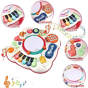 Dahuniu Baby Toys 6 to 12 Months, Learning Musical Table, Activity Table for 1 2 3 Years Old, 11.8 x 11.8 x 12.2 inches (Red)