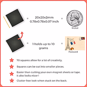 Magnefic Magnetic Squares, 1 Tape Sheet of 70 Magnetic Squares (Each 20x20x2mm), Magnet on one Side, Self Adhesive on The Other Side. Perfect for Fridge Organisation, Art Project, Vision Board