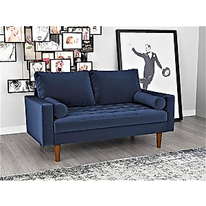 Container Furniture Direct Womble Modern Velvet Upholstered Living Room Diamond Tufted Chesterfield Loveseat with Gleaming Nailheads, Misty Blue