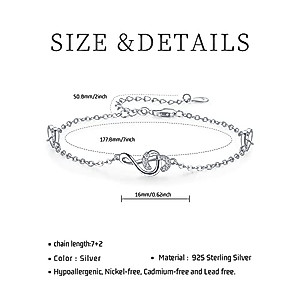 lotus & leaf Musical Note Bracelet Sterling Silver Music Themed Jewelry Adjustable Bracelet Musical Note Christmas Stocking Stuffers Gift for Women