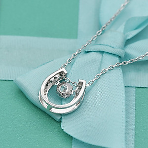 ACJNA 925 Sterling Silver Lucky Horseshoe with CZ Cute U Pendant Necklace Jewelry (U pendant Necklace)