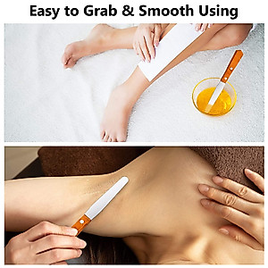 V+trys 3 PCS Stainless Steel Wax Spatulas, Straight Metal Spatulas Applicator Sticks, Reusable Wax Spatulas Applicator Body Waxing Sticks with Wooden Handle for Body Hair Eyebrow Removal