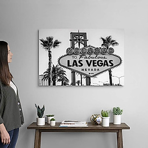 CANVAS ON DEMAND Welcome to Fabulous Las Vegas Nevada Canvas Wall Art Print by Circle Capture, Home Decor, Black and White, United States Artwork, 36"x24"