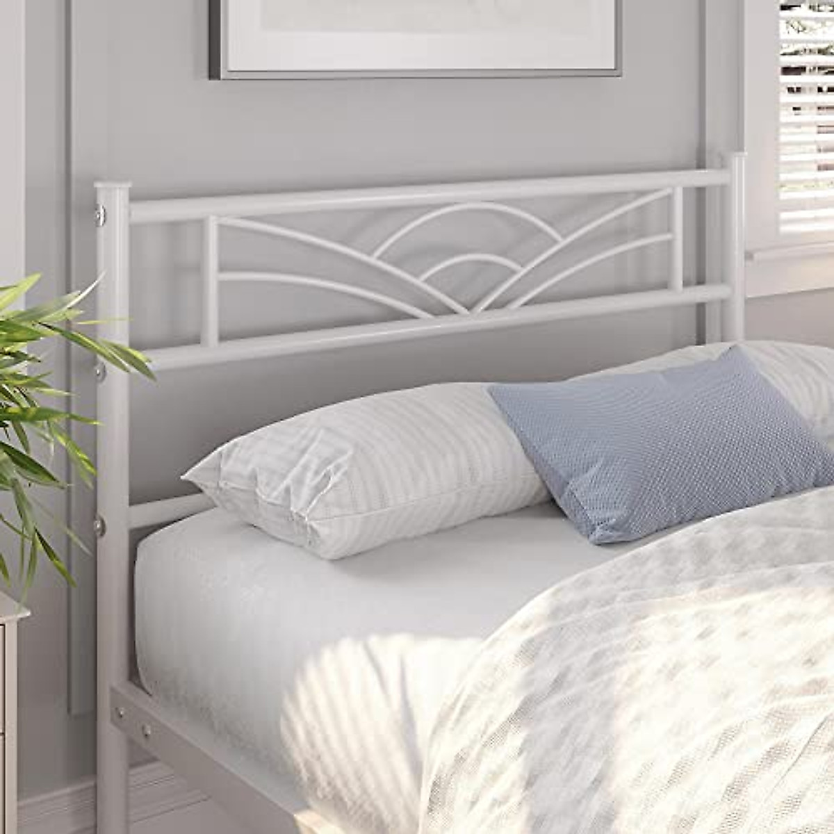 Yaheetech Twin Size Bed Frame Metal Platform Bed Mattress Foundation with Cloud-Inspired Design Headboard/Footboard/Ample Under Bed Storage/No Box Spring Needed/Twin Size White