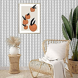 Erfoni Black and White Peel and Stick Wallpaper Modern Herringbone Contact Paper for Bathroom 17.7inch x 196.8inch Geometric Removable Wall Paper Peel and Stick Strip Self Adhesive Contact Paper