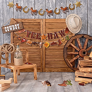 5 Pcs Western Cowboy Party Decorations Bandana Pennant Banner Wild West Banner Cowboy Banner Hanging Western Yee Haw Banner Western Decorations for Cowboy Birthday Party Supplies (Classic Style)