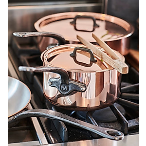 Mauviel M'Heritage M200CI 2mm Polished Copper & Stainless Steel Splayed Curved Saute Pan With Cast Iron Handle, 2.1-qt, Made In France